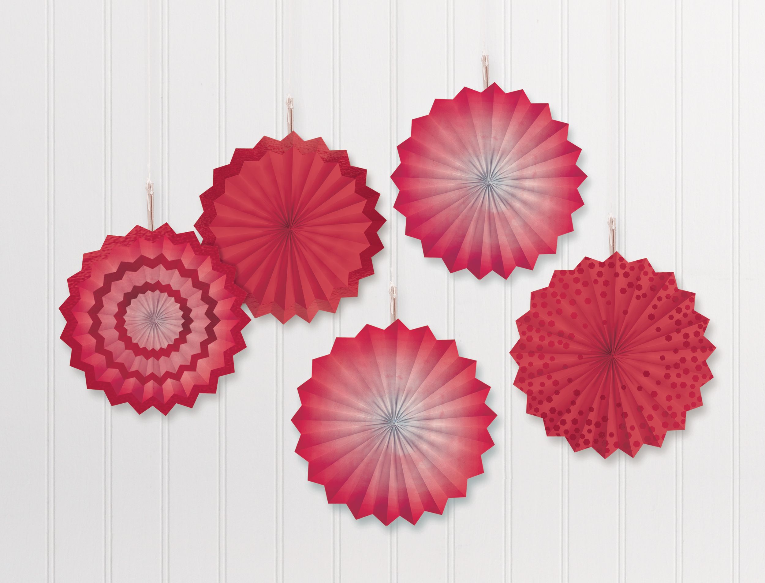 Mini Red Patterned Paper Fan Decorations, 5-ct | Party City