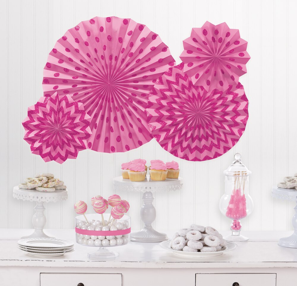 Glitter Bright Pink Polka Dot & Chevron Paper Fan Decorations, 4-ct ...