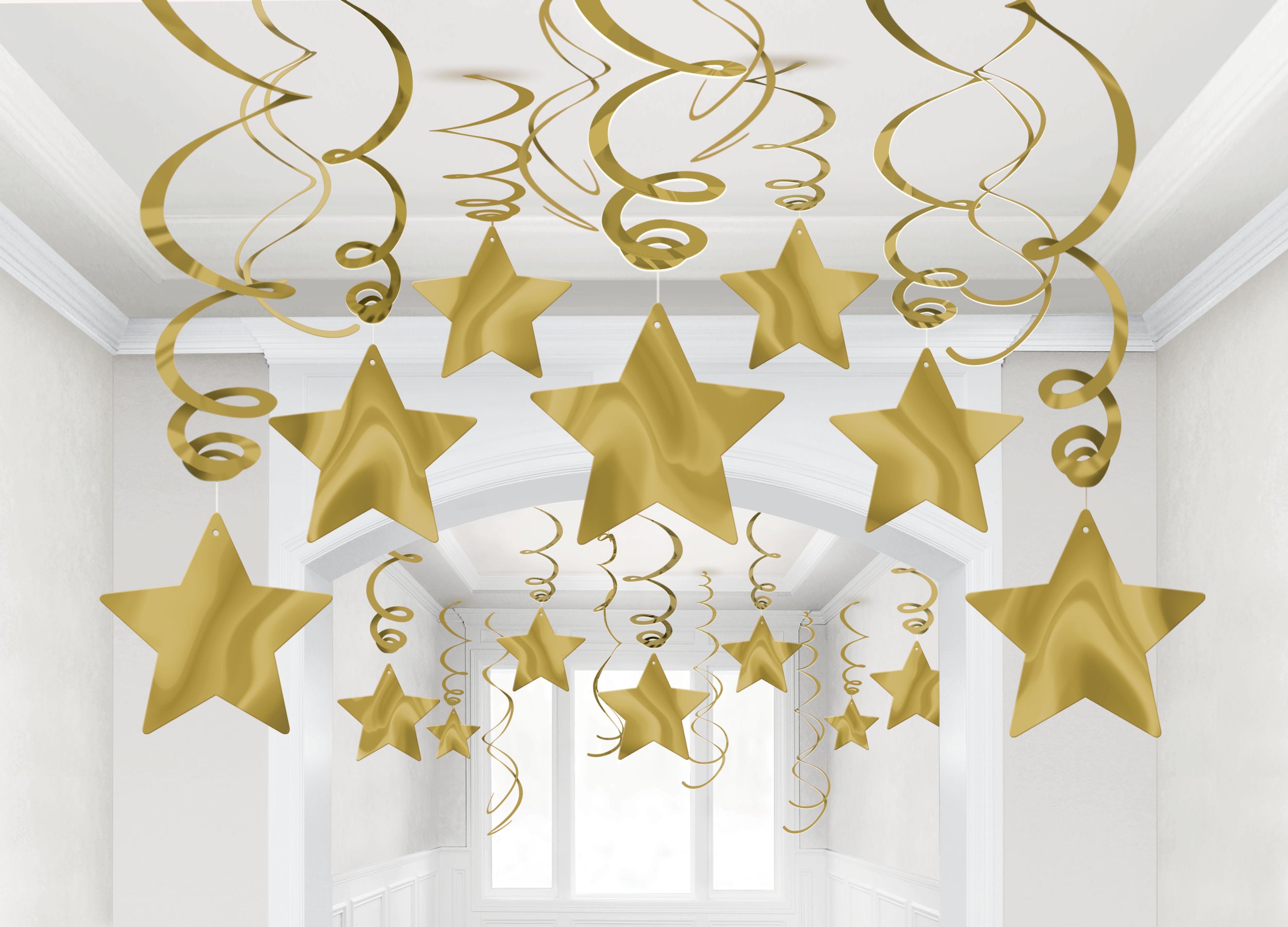 Star Swirl Hanging Decorations, Gold, 11-in, 30-pk, for New Year's Eve ...