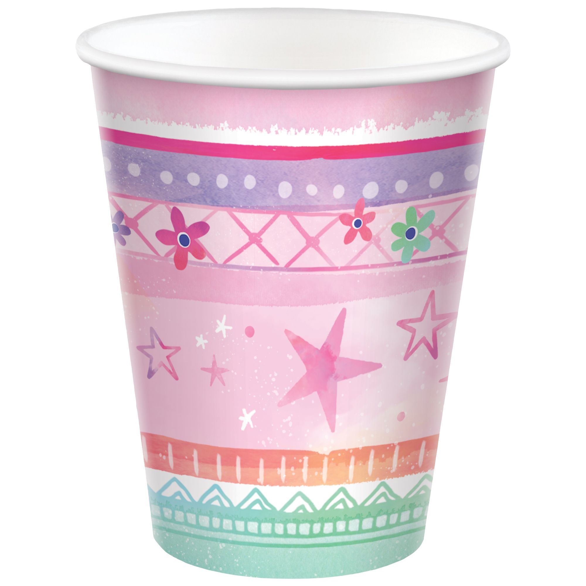 Festival Vibes Paper Disposable Cups, Pink, 9-oz, 8-pk, for Birthday ...
