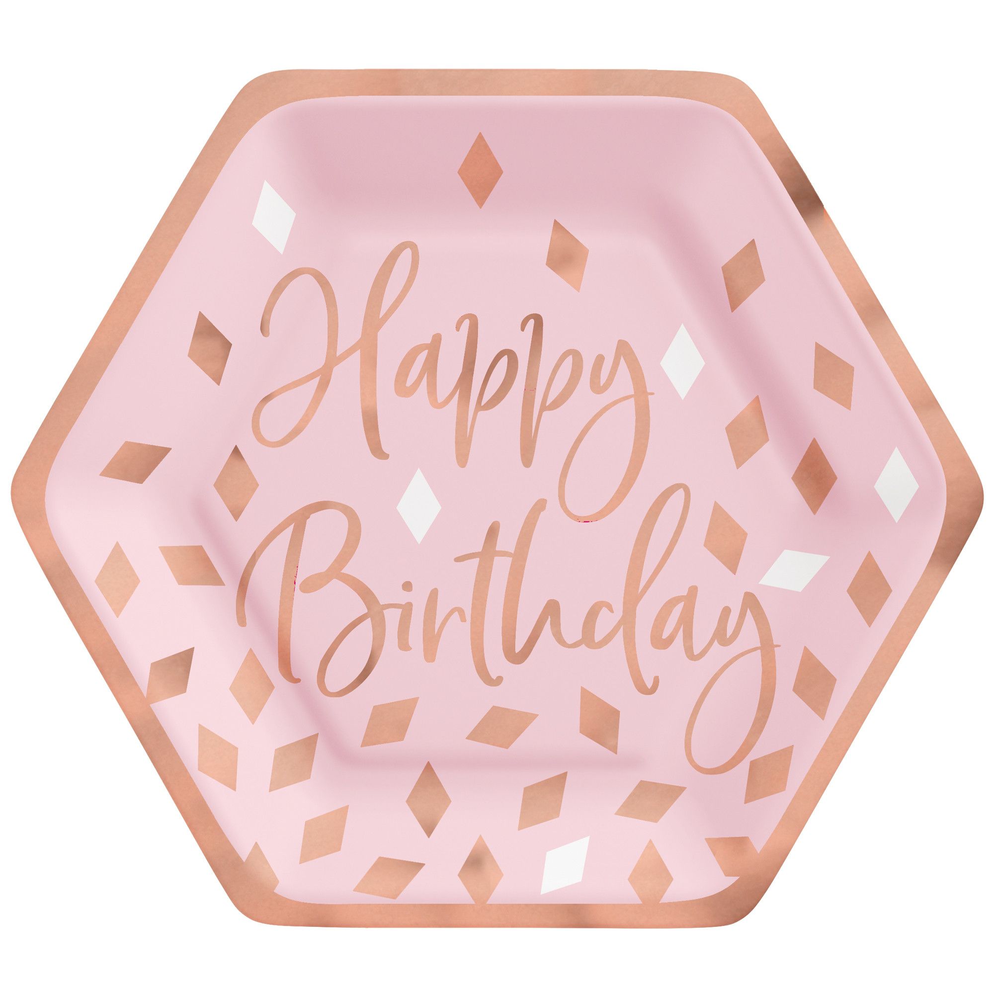 Blush Birthday "Happy Birthday" Hexagon Paper Disposable Lunch Plates ...