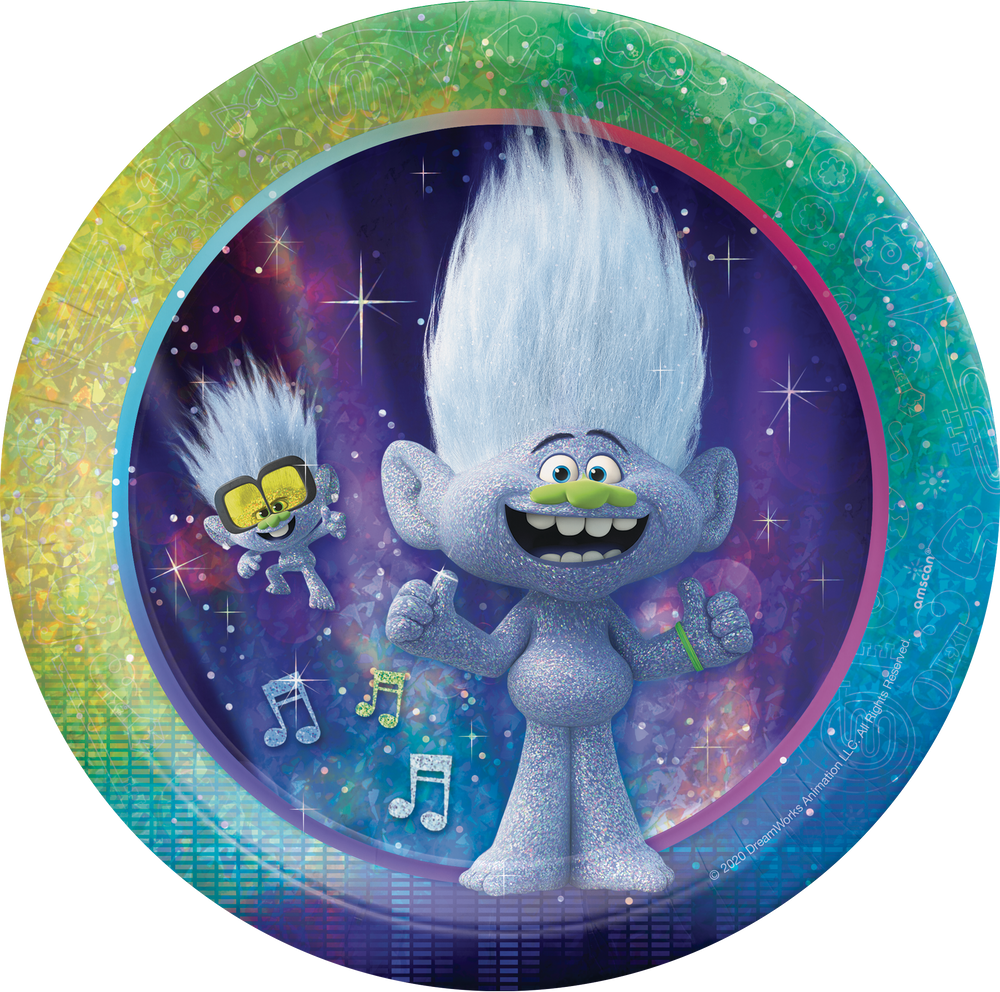 Trolls World Tour Prismatic Birthday Party Disposable Dessert Plates, 7 ...