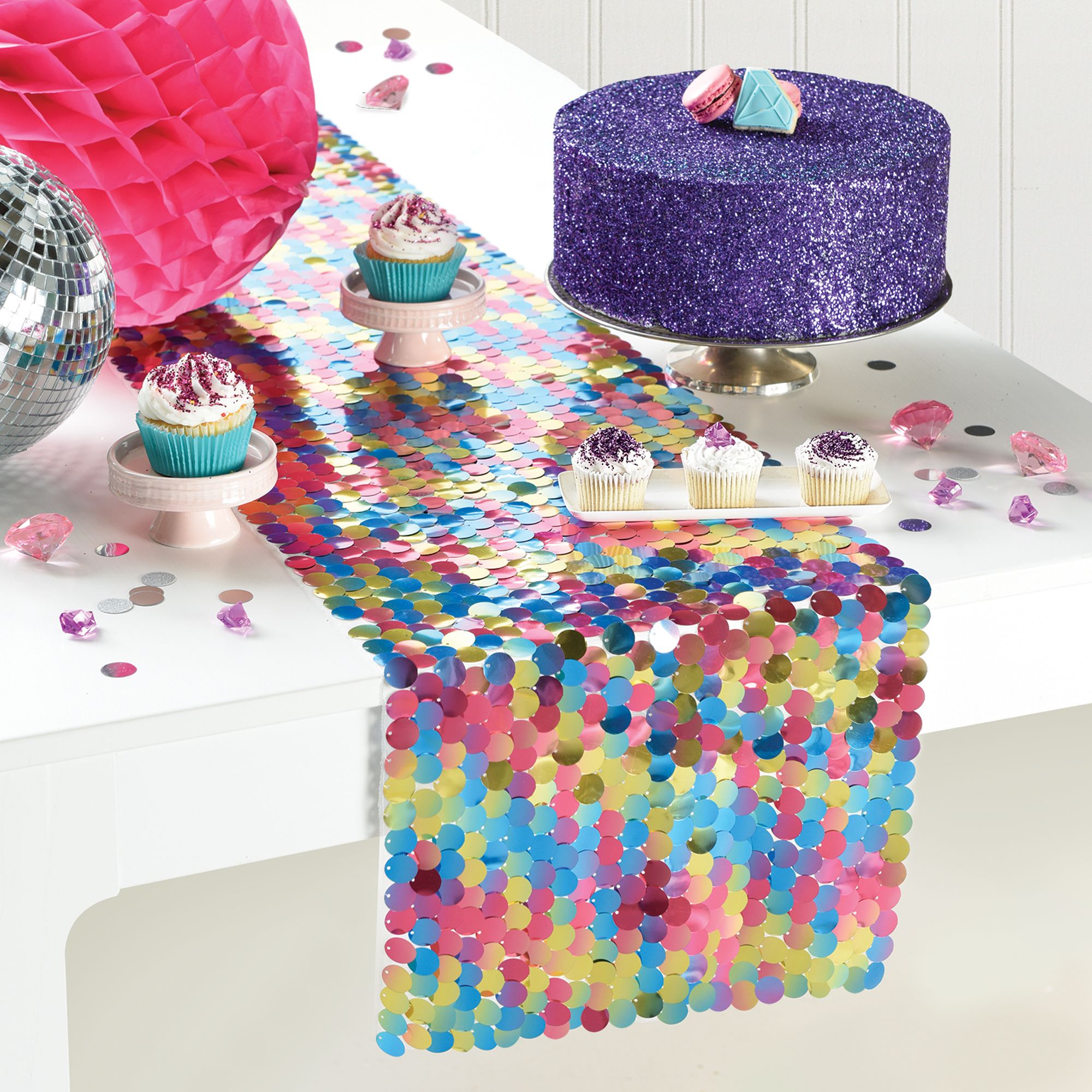 Sparkle Sequin Reusable Table Runner Decoration, Multi-Coloured, 13x6ft ...