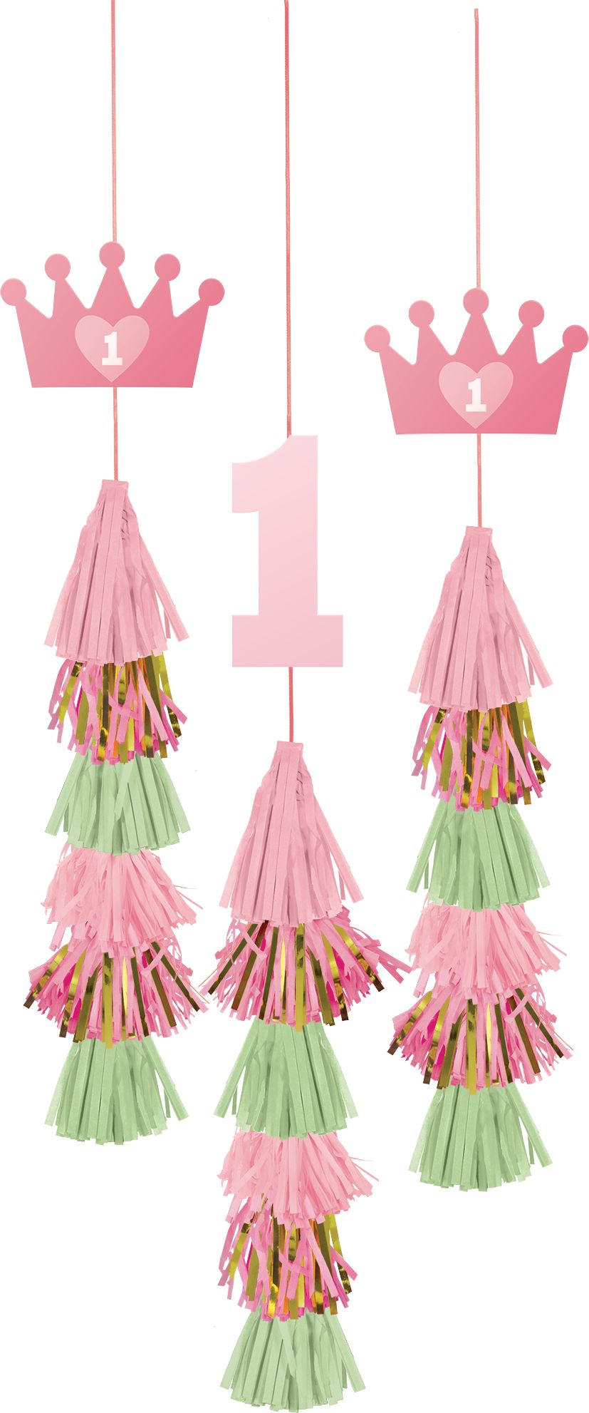 "1" Fringe String Hanging Decorations, Pink/Green, 14-in, 3-pk, for ...