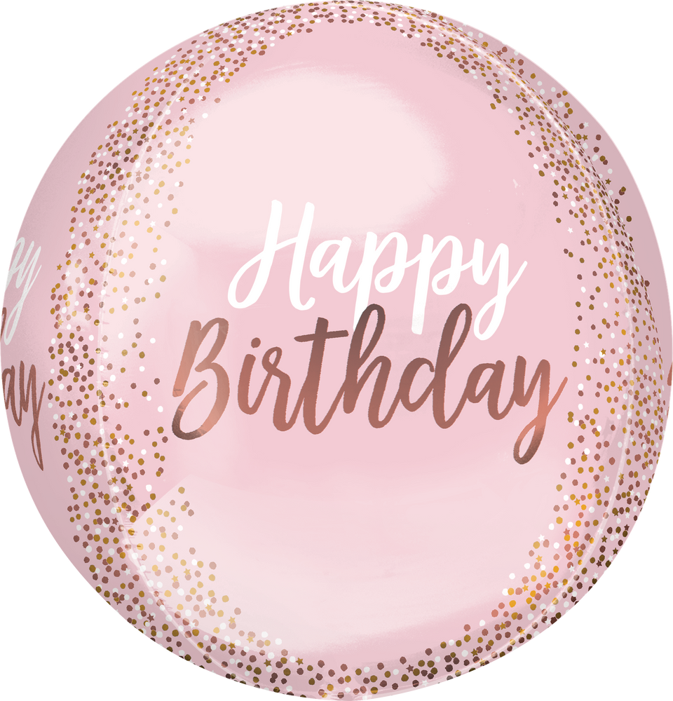 Happy Birthday Orbz Foil Balloon, Helium Inflation Included, Blush Pink ...