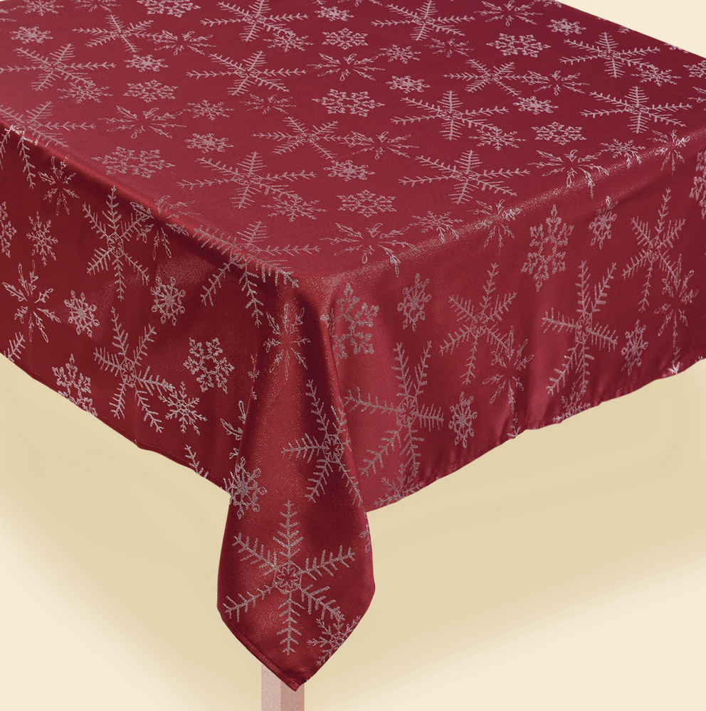 Metallic Red Snowflake Fabric Tablecloth, 60 x 104-in | Party City