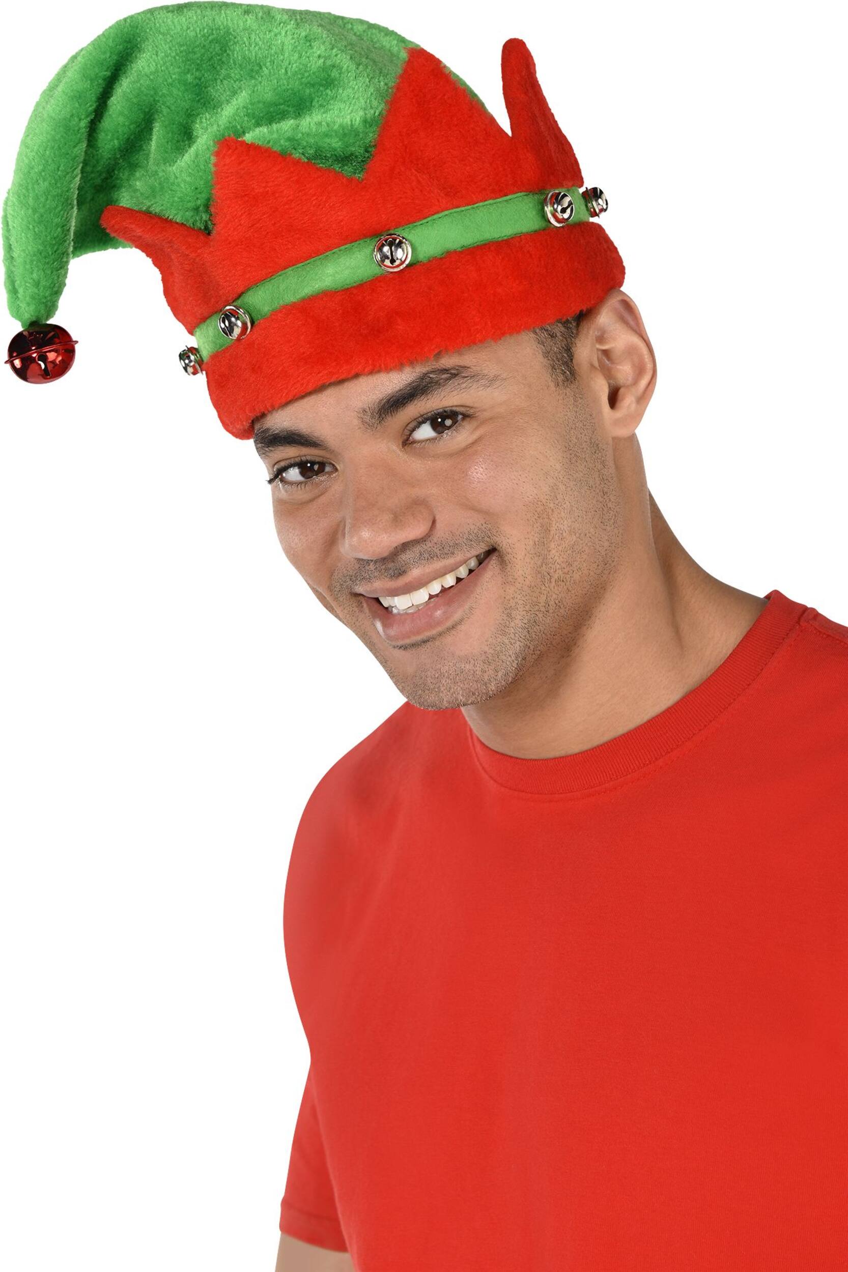 Adult Plush Elf Hat, Green/Red, One Size, for Christmas | Party City