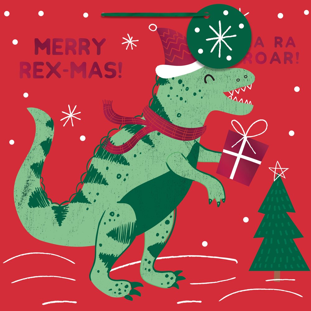 Merry Rex-mas Paper Gift Bag, Small | Party City