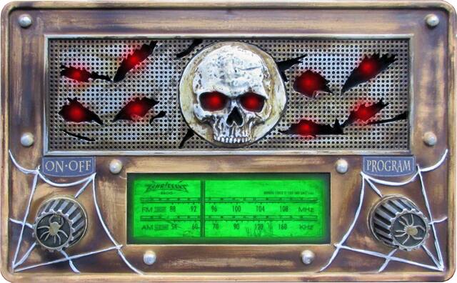 Skull Animated LED Light-Up Haunted Radio with Batteries, Brown, 12-in ...