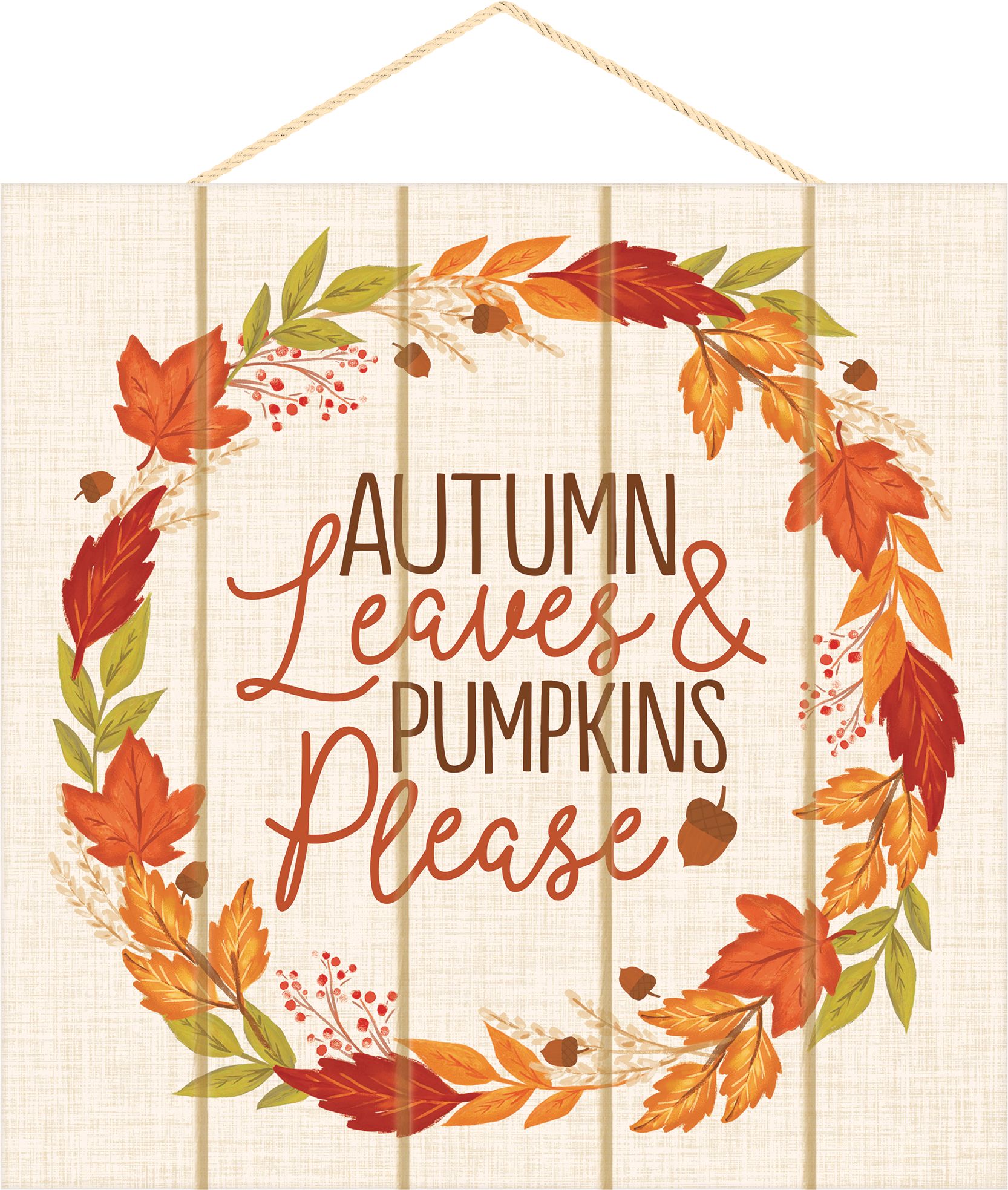 "Autumn Leaves & Pumpkins Please" Fall Foliage Hanging Sign, Multi ...