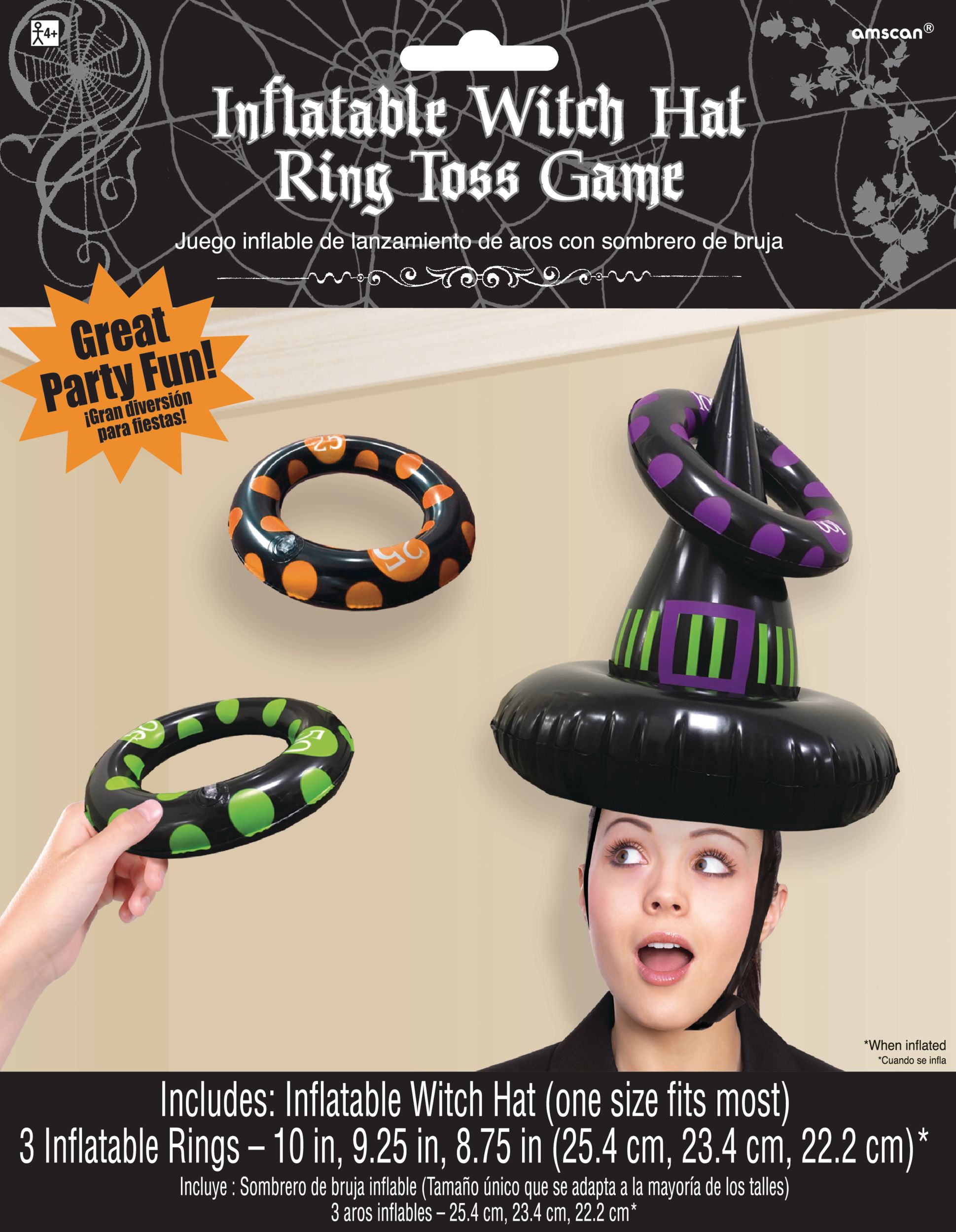 Inflatable Witch Hat Ring Toss Party Game, Black, 10-in, 3-pk, for ...