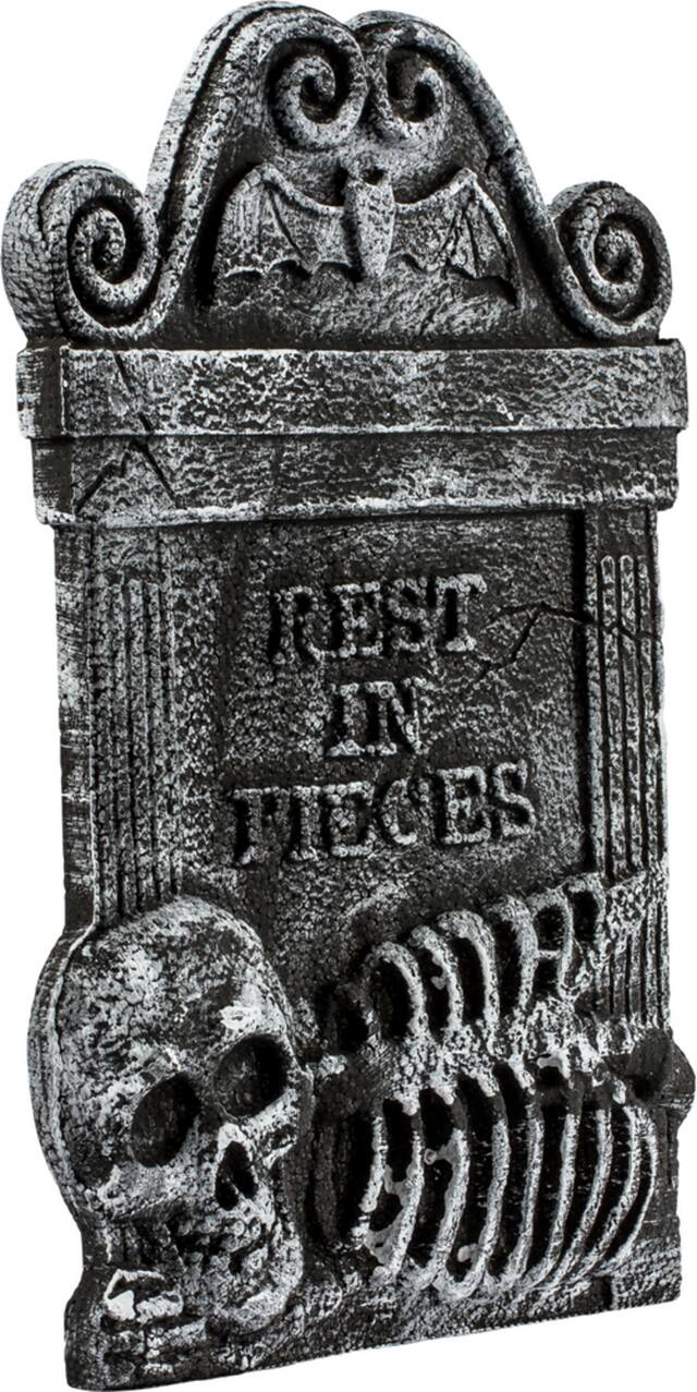 "Rest in Pieces" Skull Skeleton Graveyard Tombstone with Stakes, Grey ...