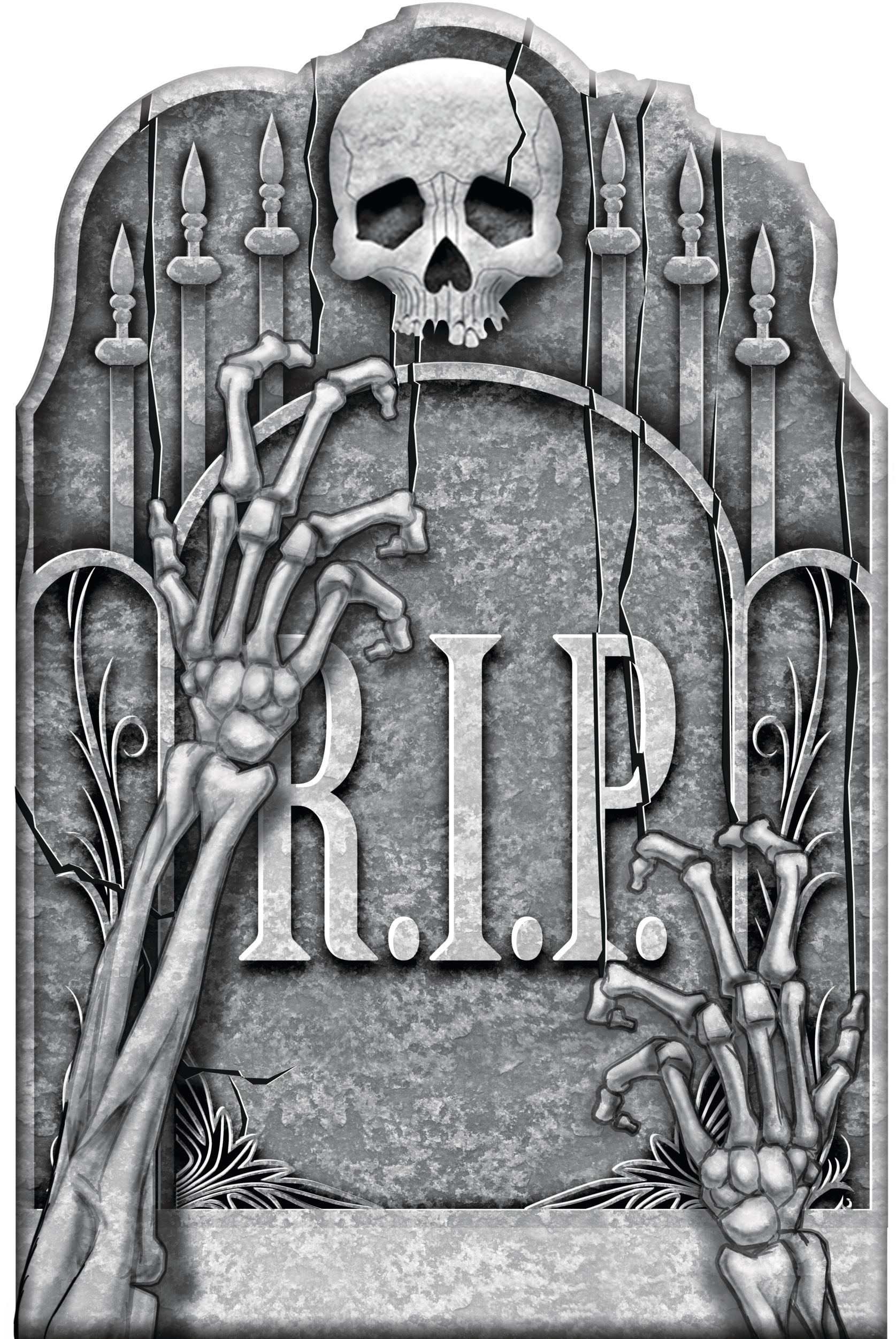 "RIP" Skull Clawing Hands Graveyard Tombstone with Stakes, Grey, 22-in ...