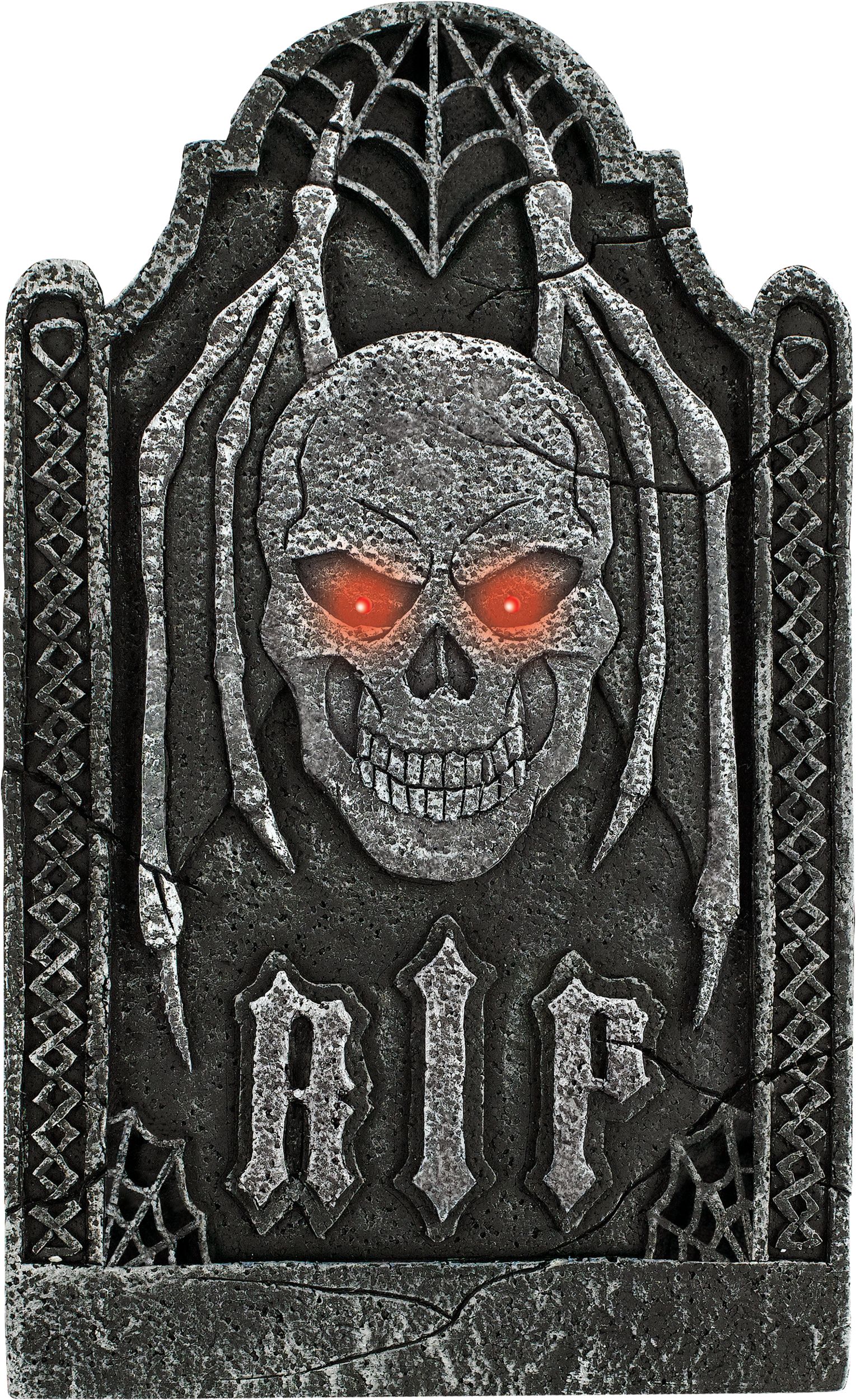 "RIP" Skull Light-Up Evil Graveyard Tombstone with Batteries, Grey, 14. ...