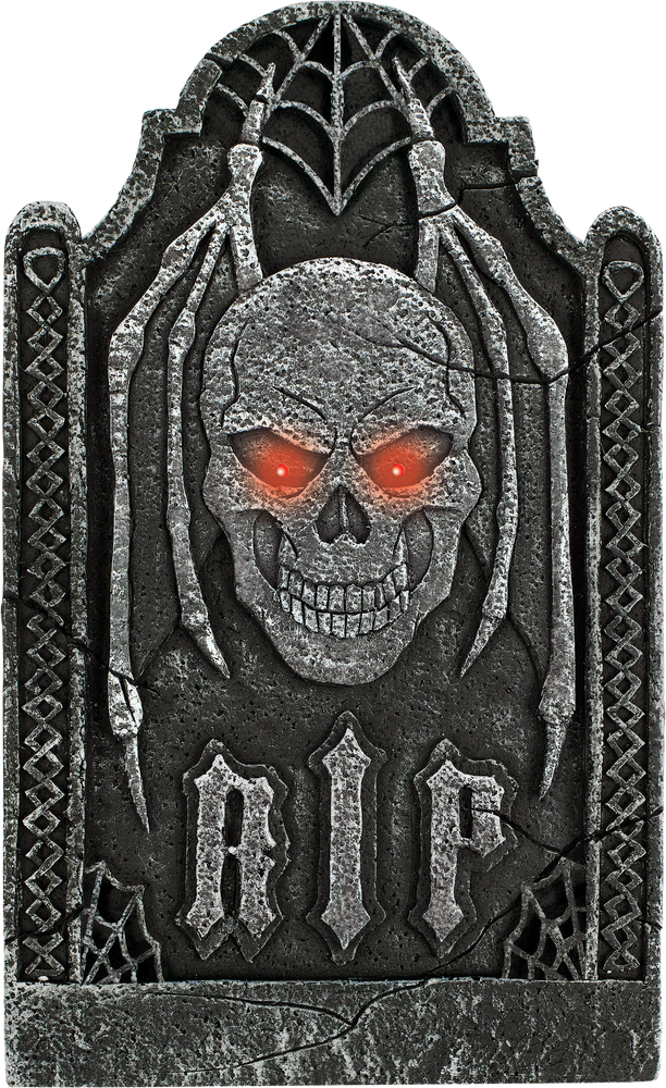 "RIP" Skull Light-Up Evil Graveyard Tombstone with Batteries, Grey, 14. ...
