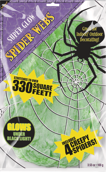 Black-Light Glowing Stretch Spider Webs, Green, 3.53-oz, Indoor/Outdoor ...