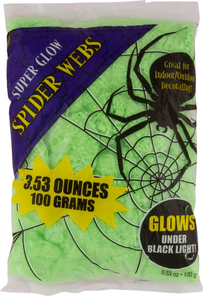 Black-Light Glowing Stretch Spider Webs, Green, 3.53-oz, Indoor/Outdoor ...