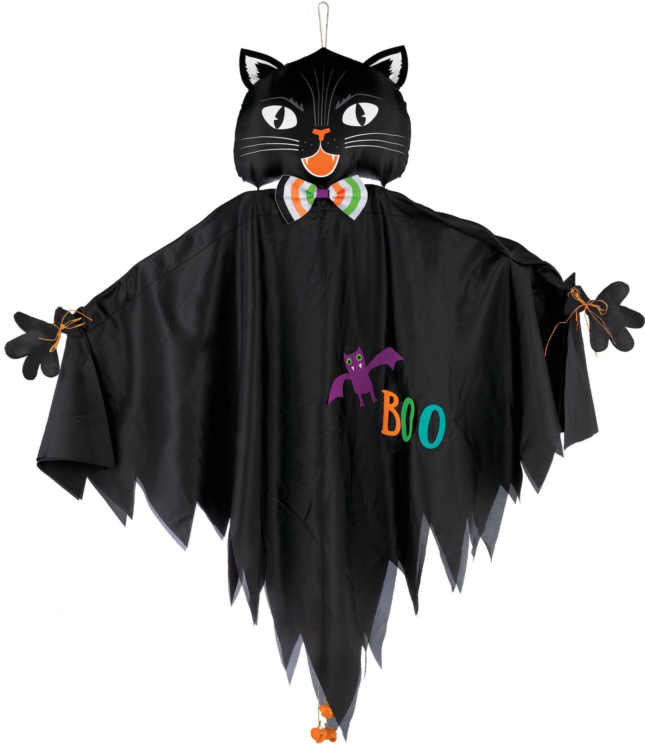 "Boo" Cat Hanging Smiling Prop with Bells, Black, 4-ft, Indoor/Outdoor ...