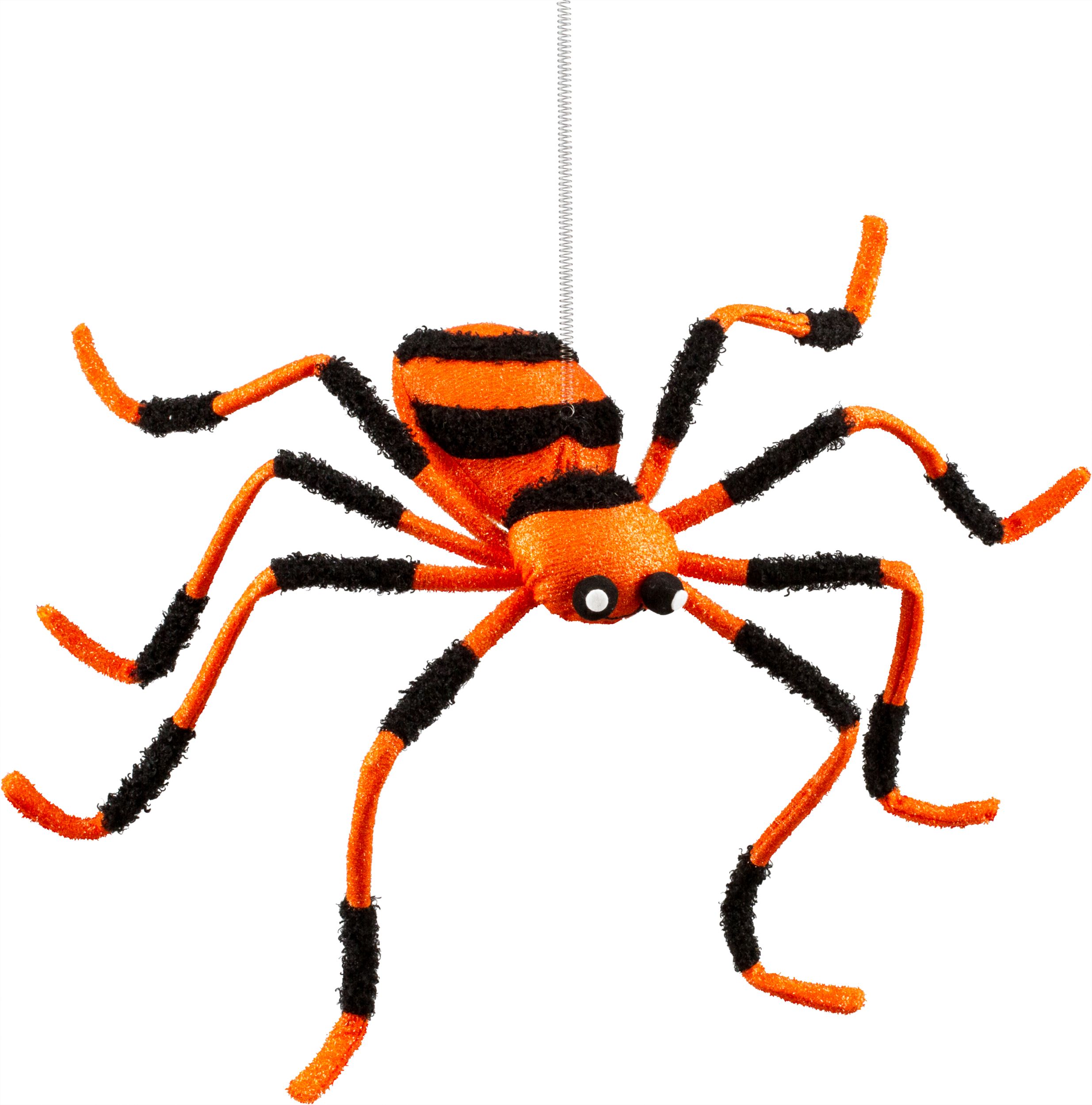 Spider Hanging Bouncing Furry Prop, Black/Orange Striped, 43-in, Indoor ...