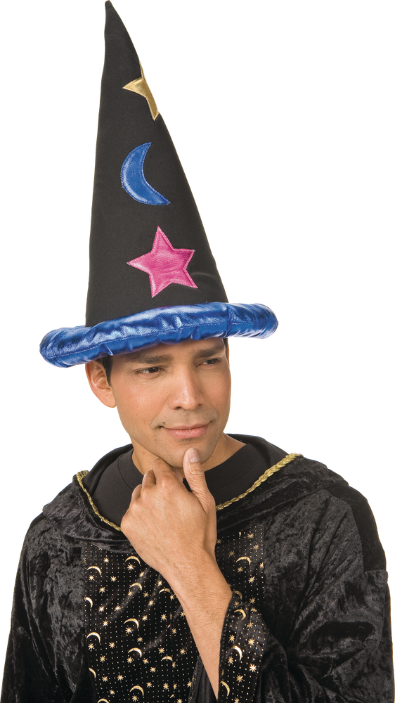 Wizard Plush Warlock Hat, Black/Blue Stars, One Size, Wearable Costume ...