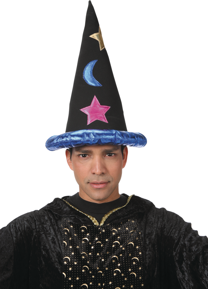 Wizard Plush Warlock Hat, Black/Blue Stars, One Size, Wearable Costume ...