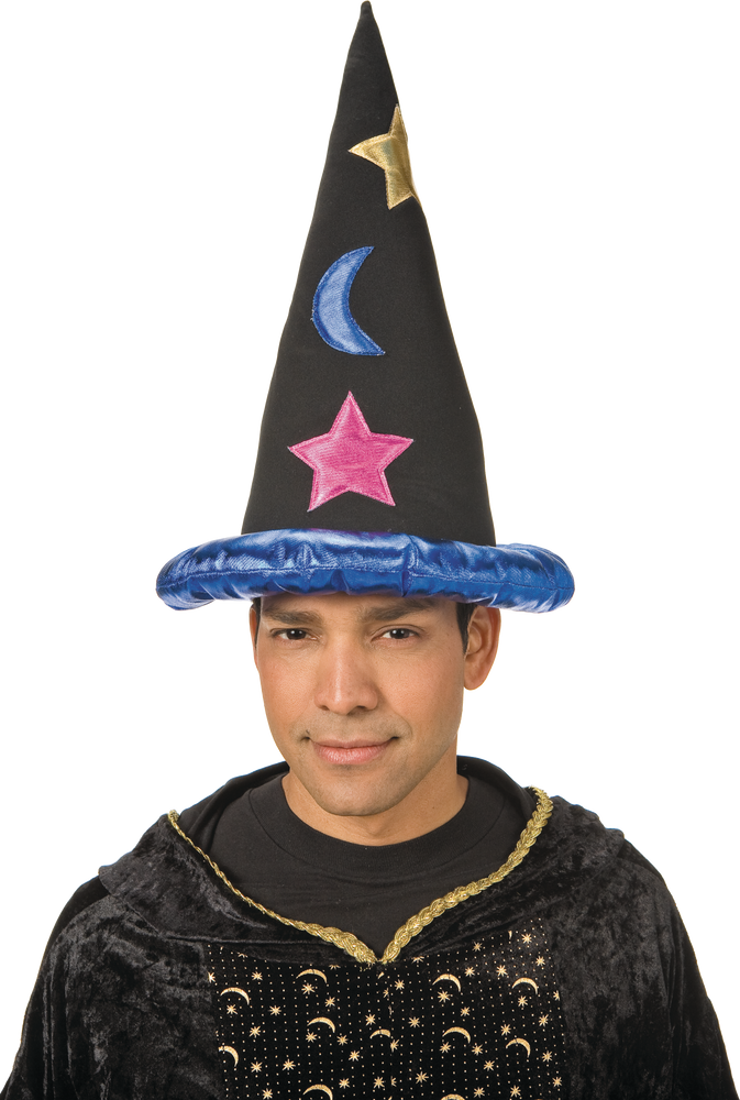 Wizard Plush Warlock Hat, Black/Blue Stars, One Size, Wearable Costume ...