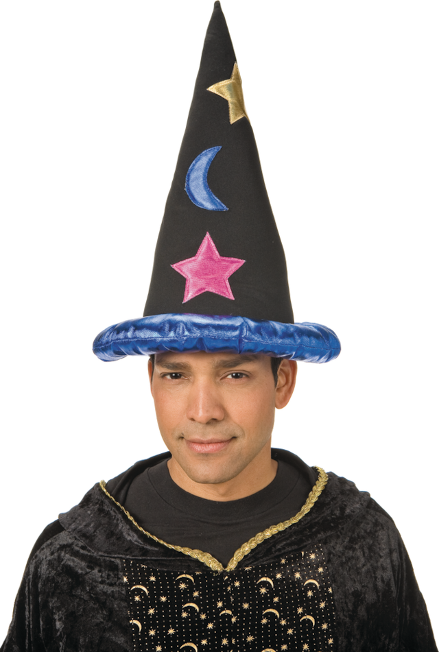 Wizard Plush Warlock Hat, Black/Blue Stars, One Size, Wearable Costume ...
