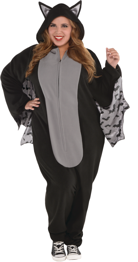 Adult Bat Black/Grey Jumpsuit with Hood & Wings Halloween Costume ...
