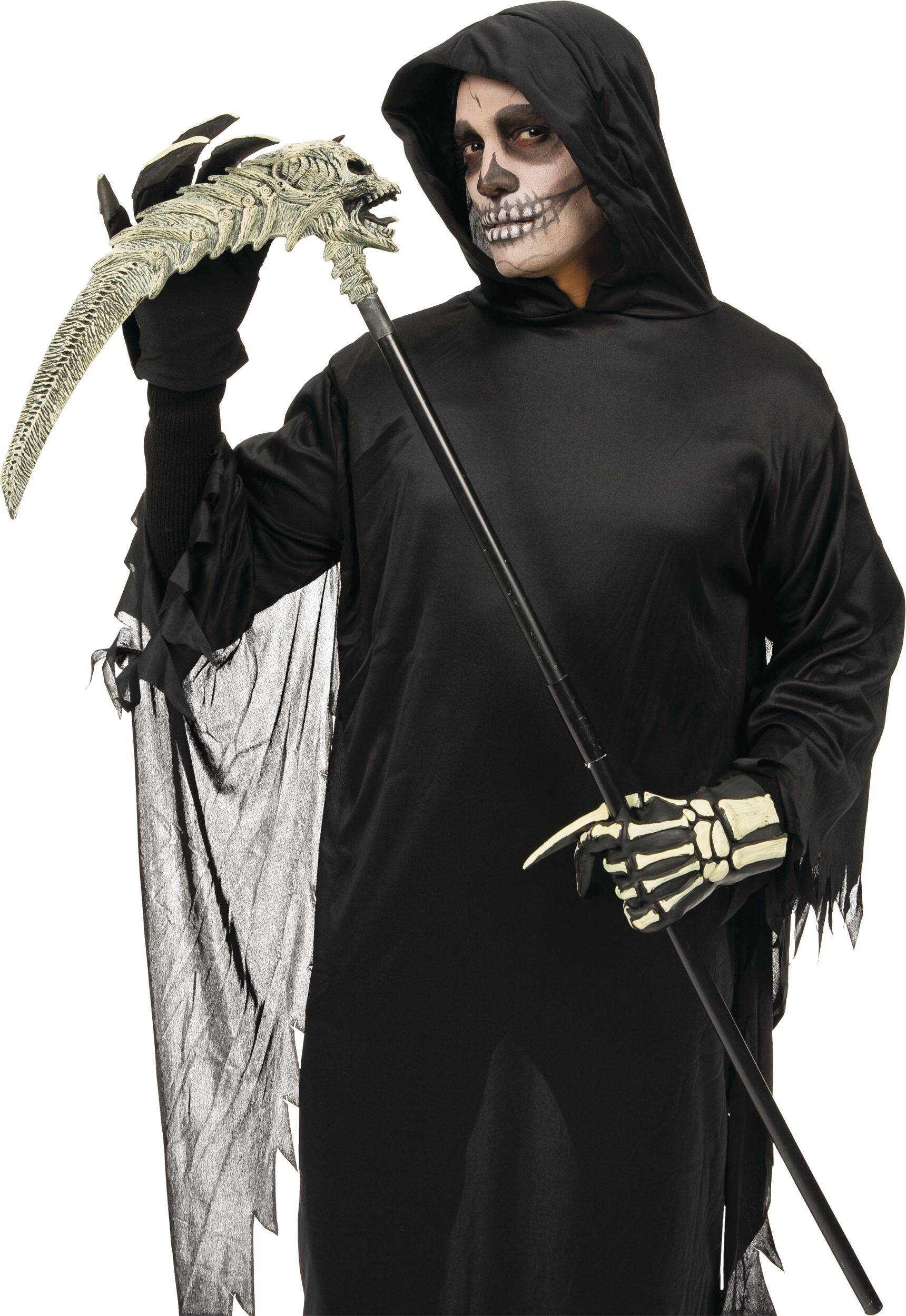 Grim Reaper Bones Scythe Weapon, Grey/Black, 7-ft, Wearable Costume ...