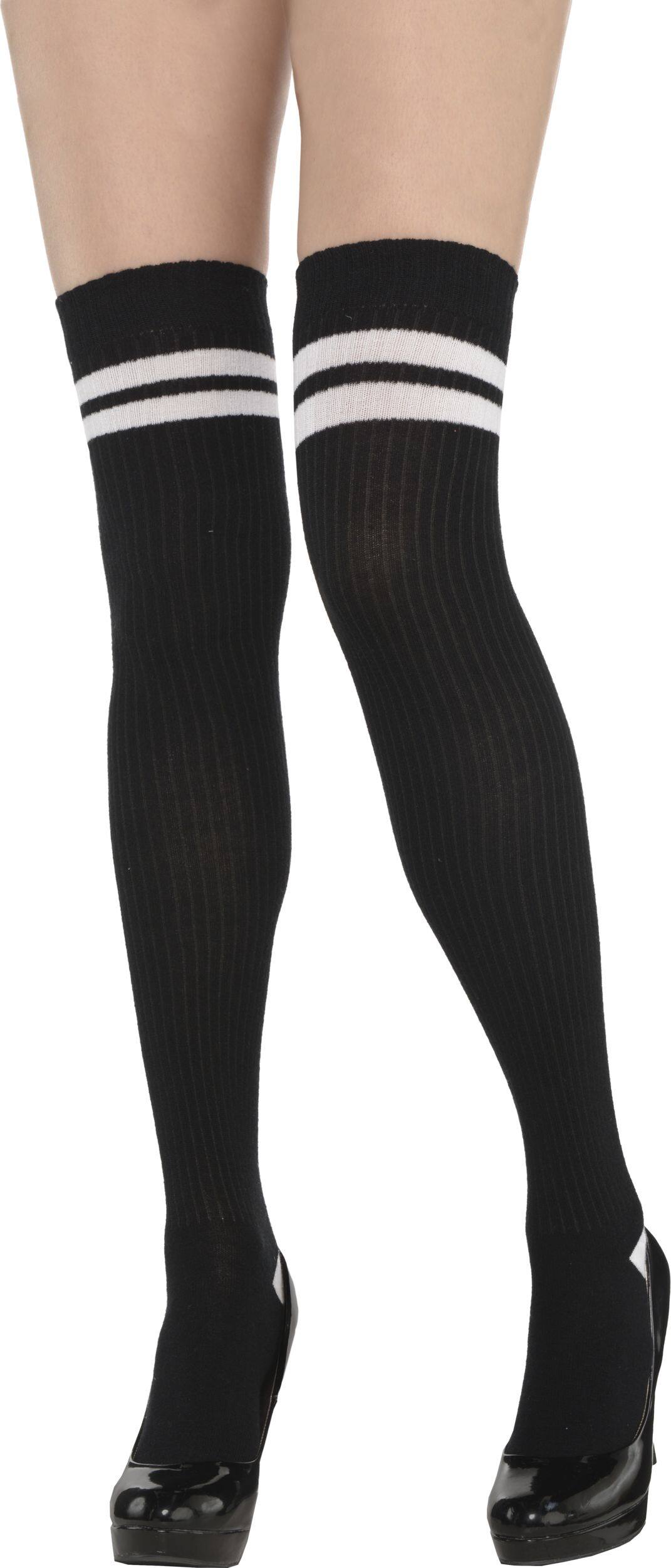 Adult Thigh High Socks, Black/White Striped, One Size, Wearable Costume ...