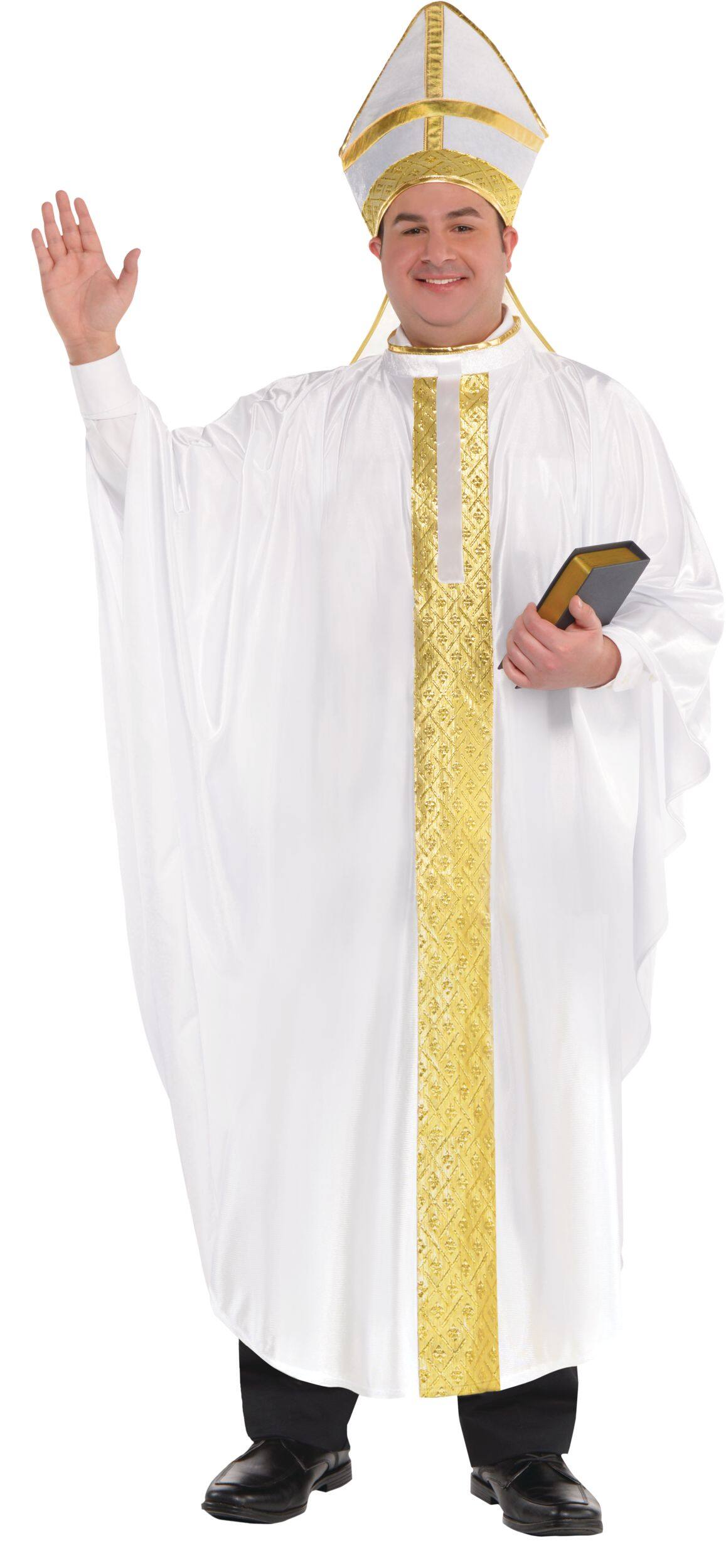 Men's Pope White Robe with Hat Halloween Costume, Assorted Sizes ...