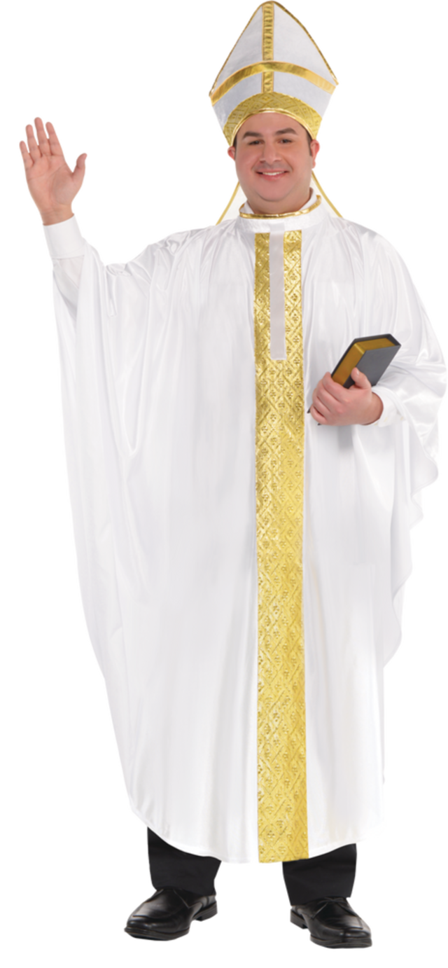 Men's Pope White Robe with Hat Halloween Costume, Assorted Sizes ...