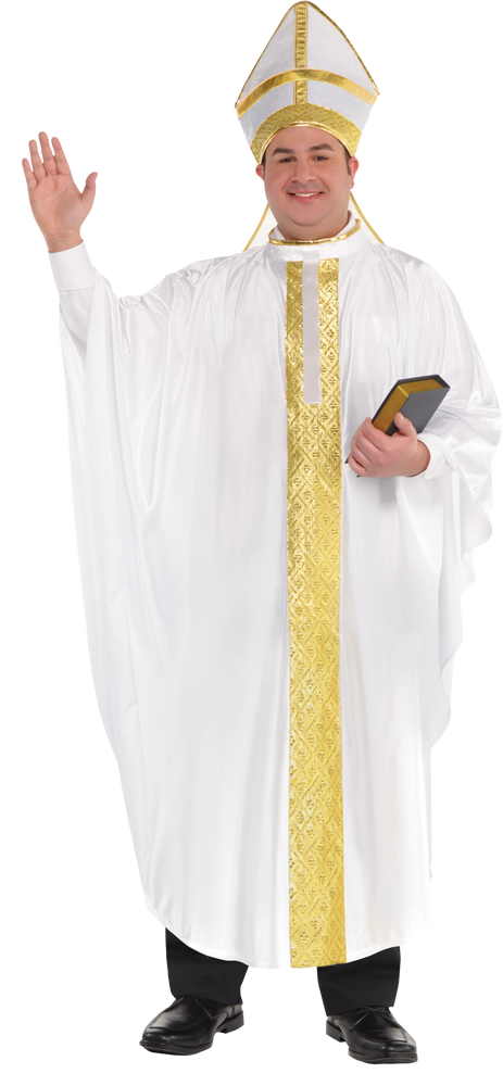 Men's Pope White Robe with Hat Halloween Costume, Assorted Sizes ...