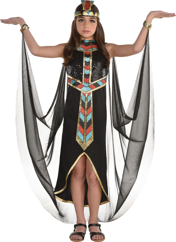 Costume De Cléopâtre Enfants Robe Noire Avec Cape Et Bandeau Tailles