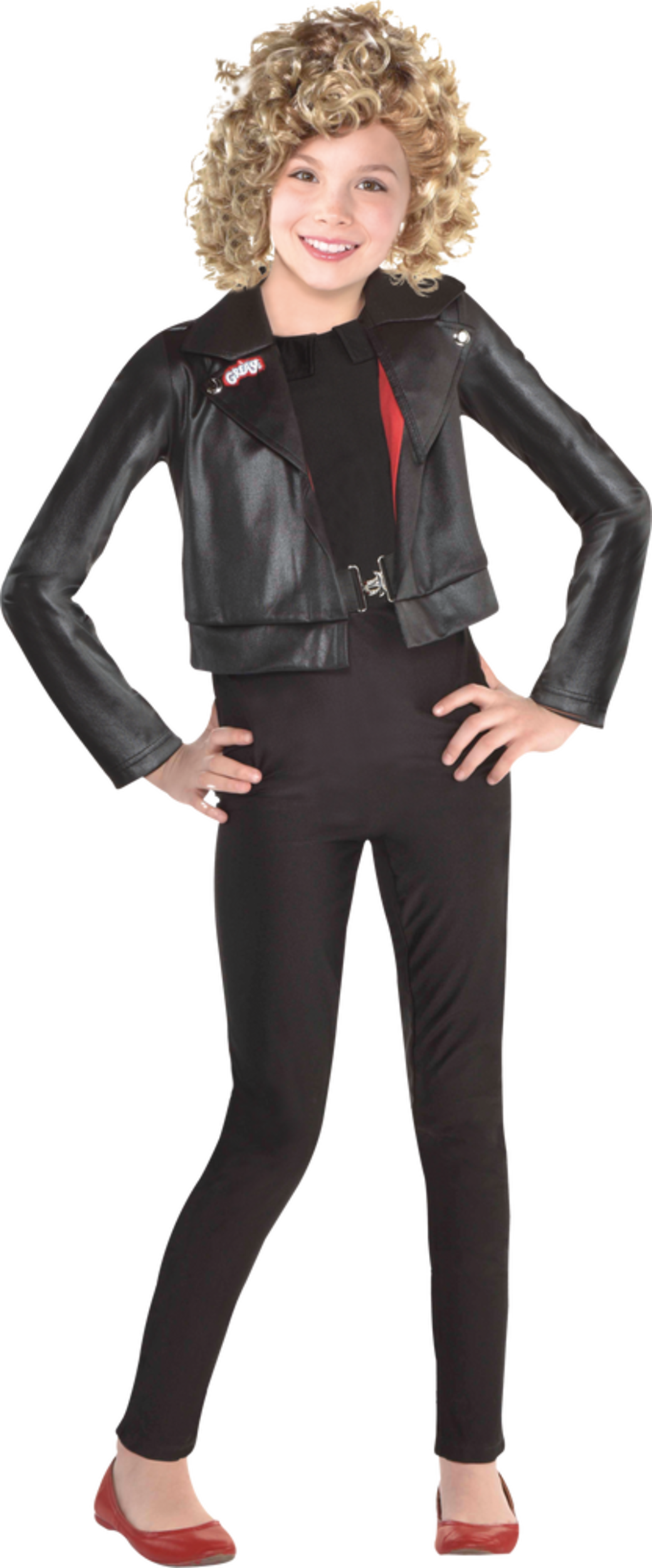 Kids' Grease Sandy Black Jumpsuit with Jacket & Belt Halloween Costume ...