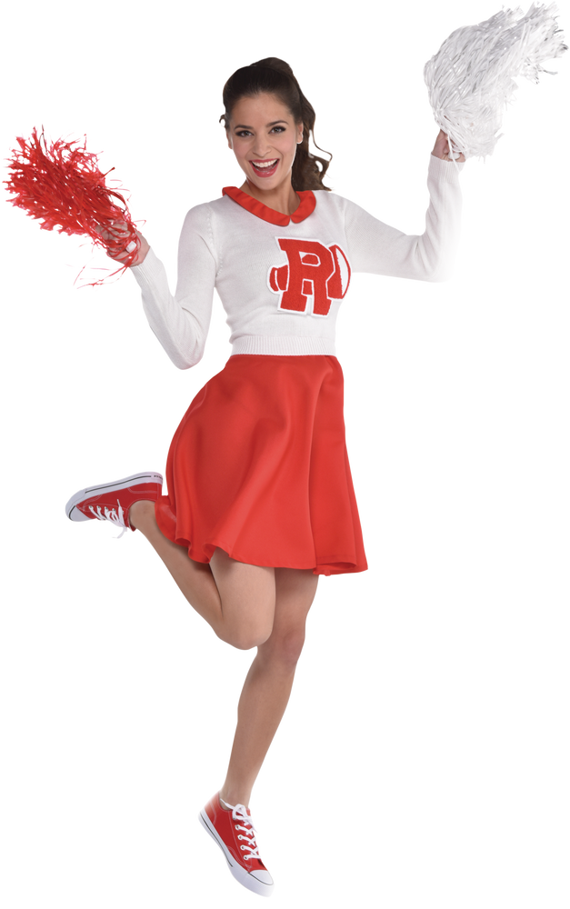 Women's Grease Red/White Rydell High Cheerleader Uniform Halloween ...