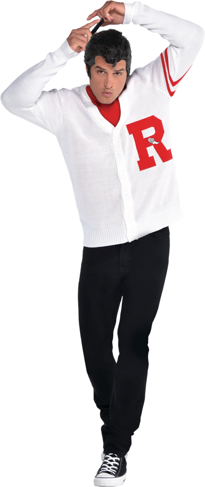 Men's Grease Red/White Rydell High Letterman Sweater Halloween Costume ...