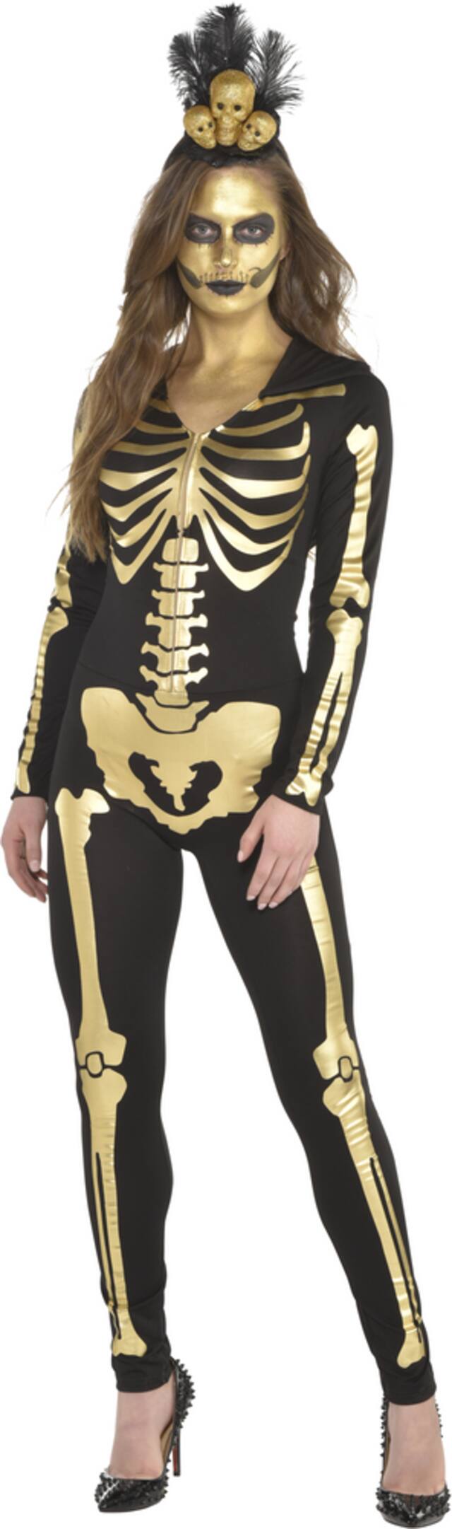 Womens Skeleton Blackgold Jumpsuit With Hood Halloween Costume