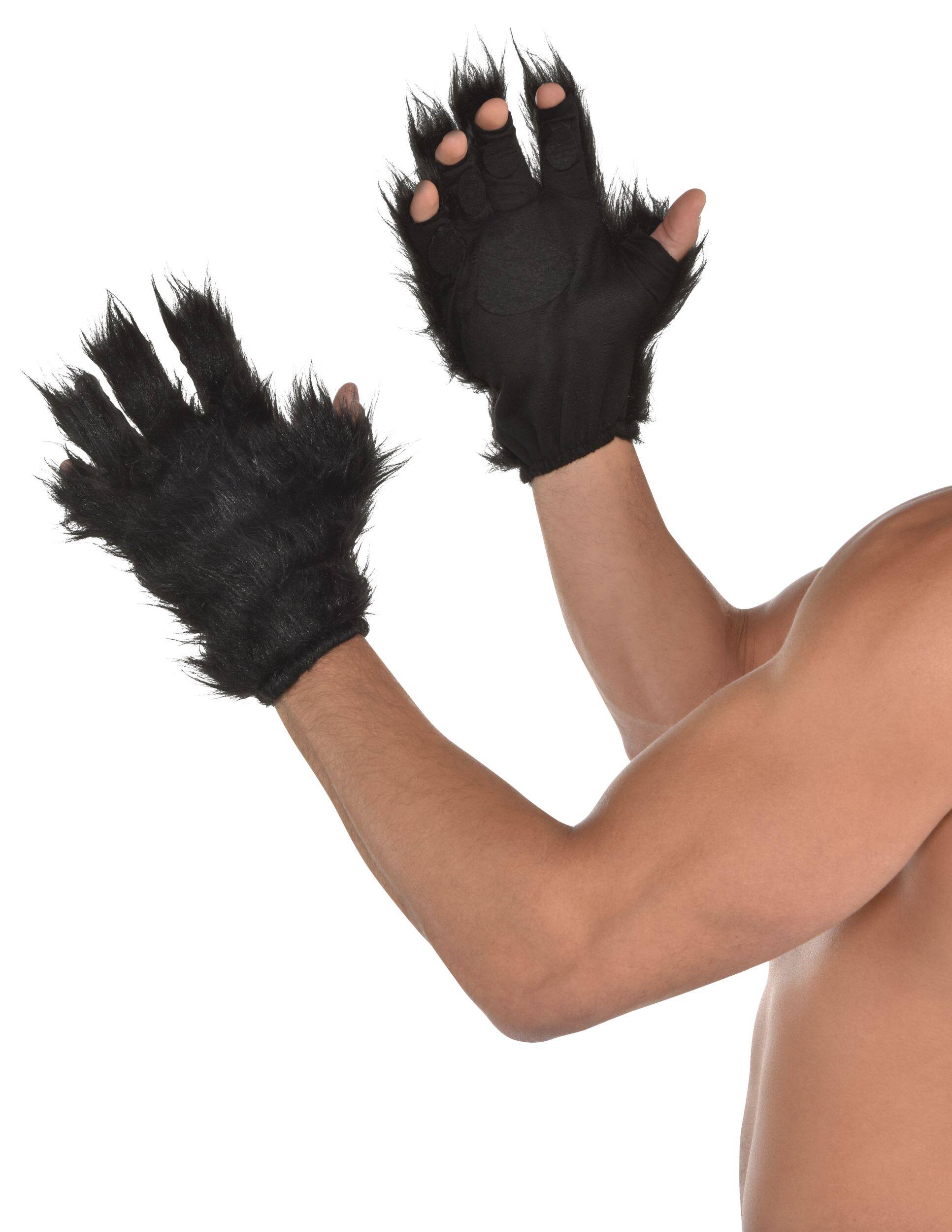 Adult Cat Fingerless Furry Paw Gloves, Black, One Size, Wearable ...
