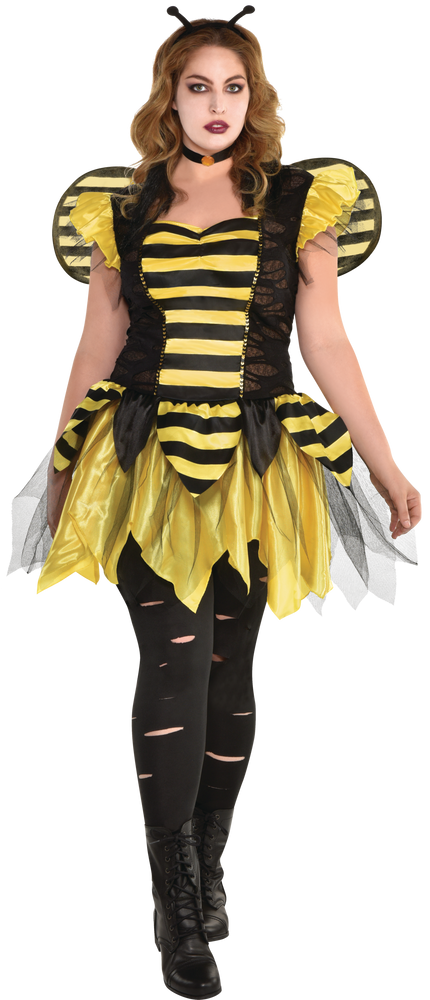 Women's Zombie Bumblebee Yellow/Black Dress with Wings & Headband ...