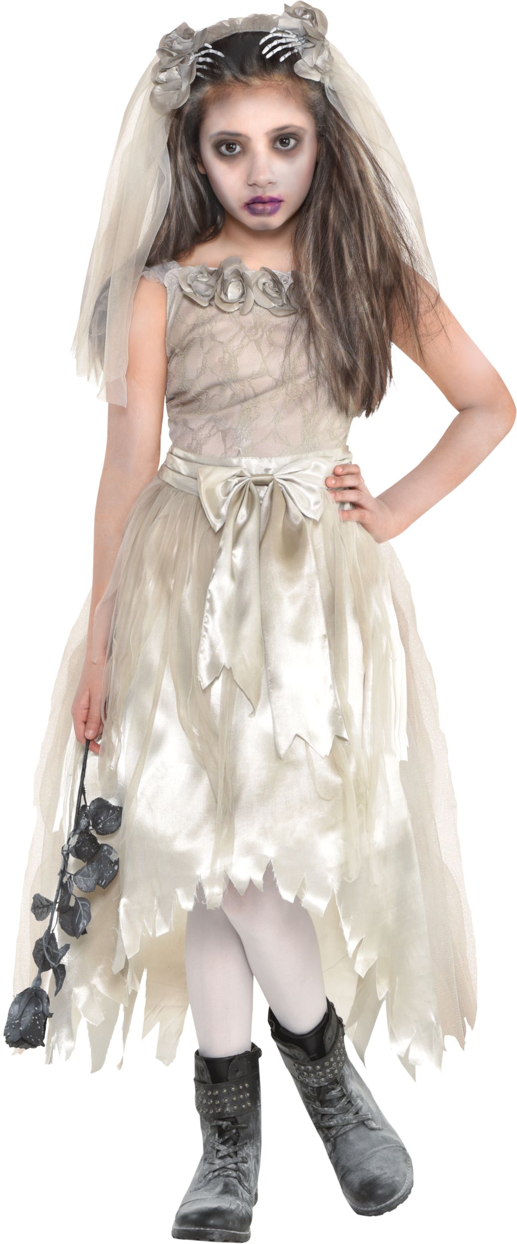 Kids' Crypt Bride White Dress with Veil Halloween Costume, Assorted ...