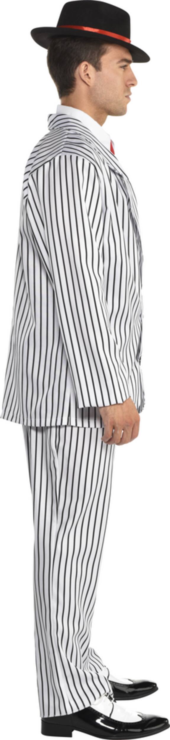 Men's Mafia Mob Gangsta Black/White Pinstriped Suit with Hat Halloween ...