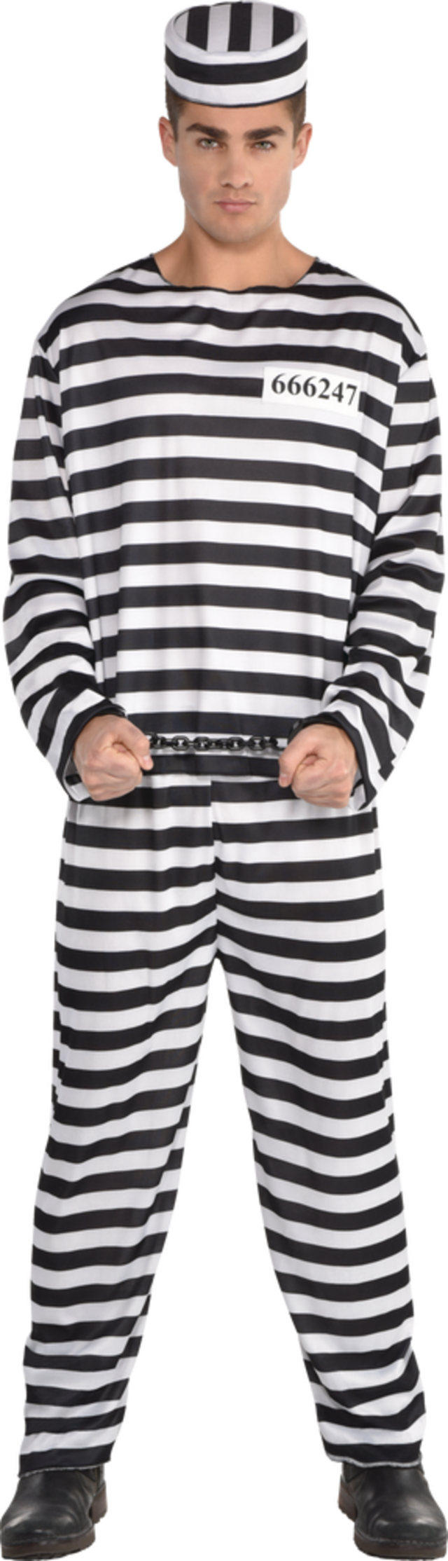 Men's Prison Inmate Black/White Striped Outfit with Shirt/Pants/Hat ...