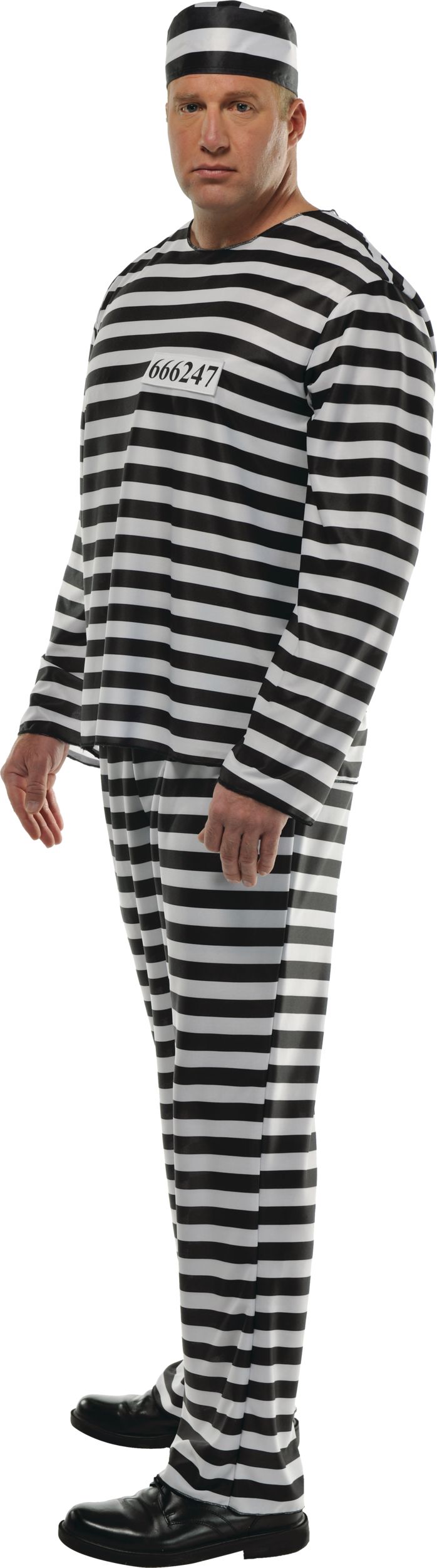 Men's Prison Inmate Black/White Striped Outfit with Shirt/Pants/Hat ...