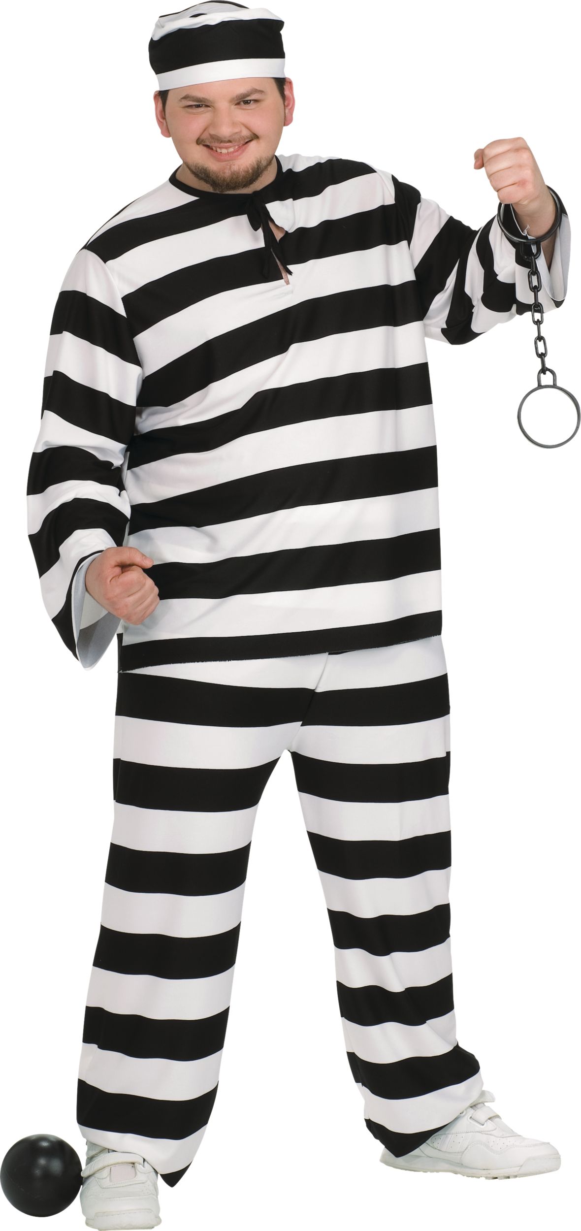 Men's Prison Inmate Black/White Striped Outfit with Shirt/Pants/Hat ...