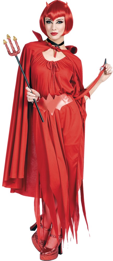 Women's Devil Red Dress with Cape & Headband Halloween Costume, One ...