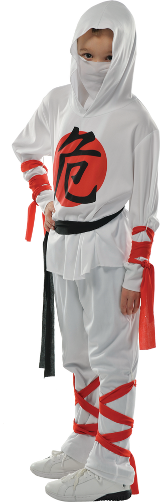 Costume de ninja, enfants, tenue blanche avec chemise/pantalon/capuchon ...
