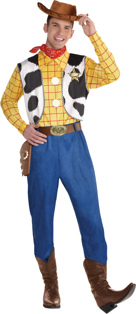 Men's Disney Pixar Toy Story Woody Cow Print Jumpsuit with Hat & Vest ...