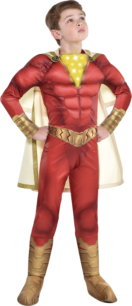Kids' Shazam Red Light-Up Padded Jumpsuit with Cape Halloween Costume ...