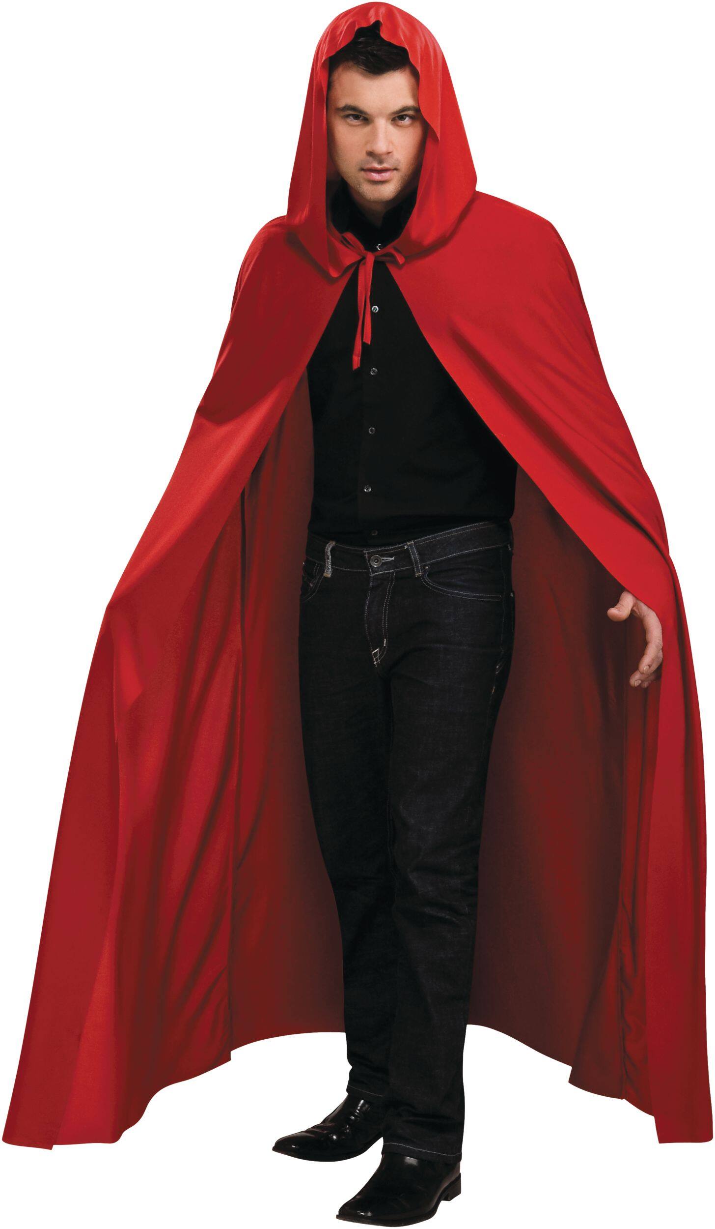 Adult Long Cape with Hood, Red, One Size, Wearable Costume Accessory ...